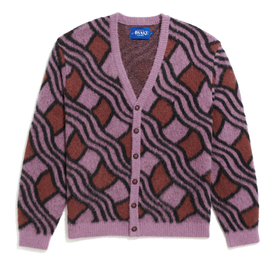 Awake NY Wavy Jacquard Mohair Cardigan - Pink Rust – Dogfish Menswear